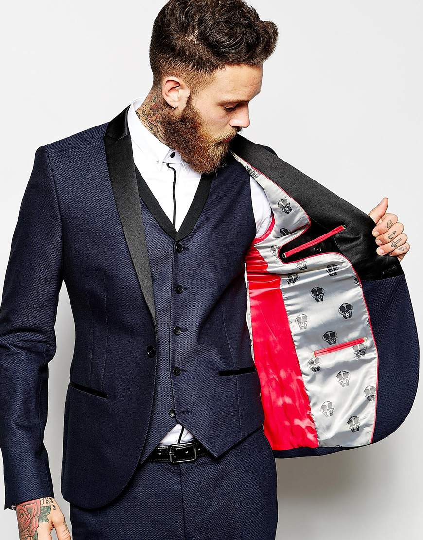 Suit Jacket With Contrast Satin Lapel In Skinny Fit | L. Ronae Nicks ...